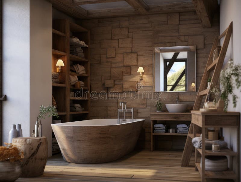 Rustic Interior Design of Modern Bathroom Stock Illustration ...