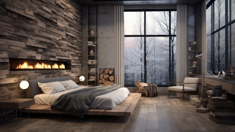 Rustic Interior Design of Modern Bedroom Stock Illustration ...