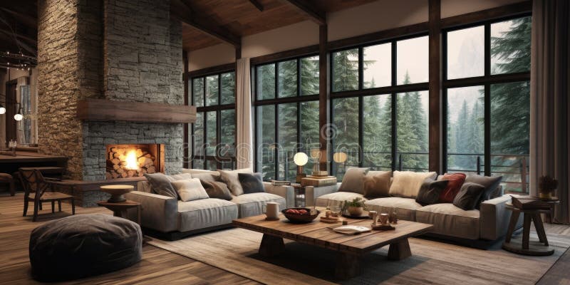 Rustic Interior Design of Modern Living Room Stock Illustration ...