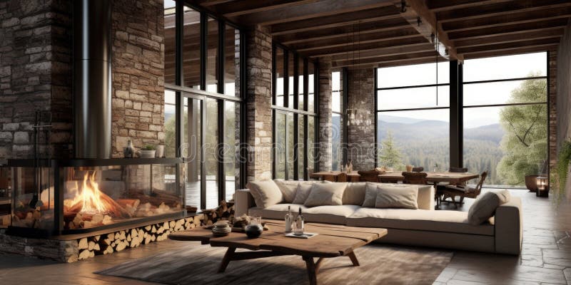 Rustic Interior Design of Modern Living Room Stock Illustration ...