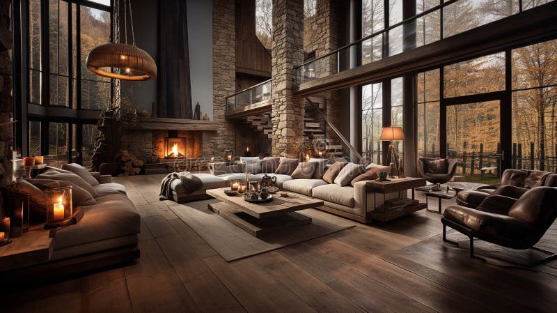The Rustic Interior Design of a Modern Living Room. Stock Image - Image ...
