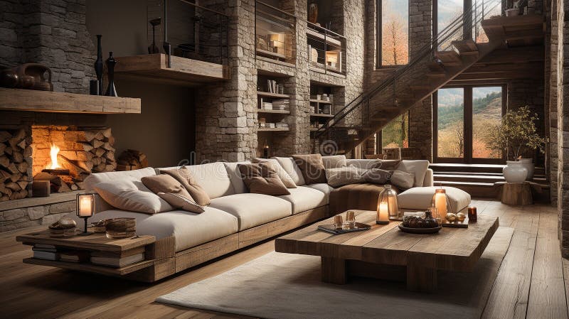 The Rustic Interior Design of a Modern Living Room. Stock Image - Image ...