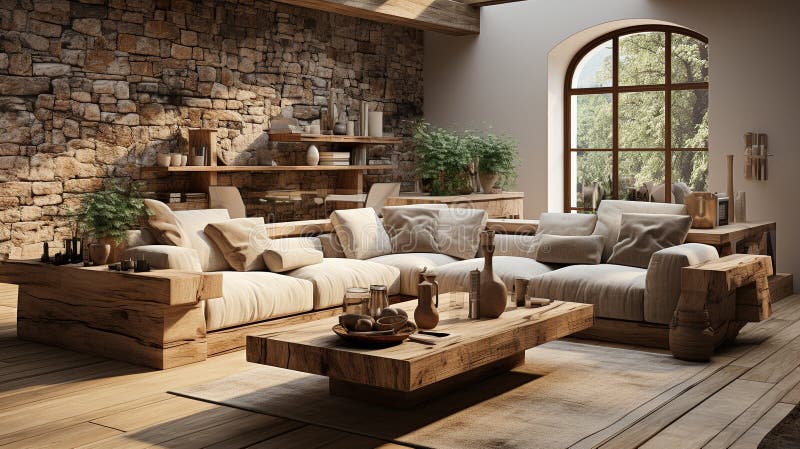 The Rustic Interior Design of a Modern Living Room. Stock Image - Image ...