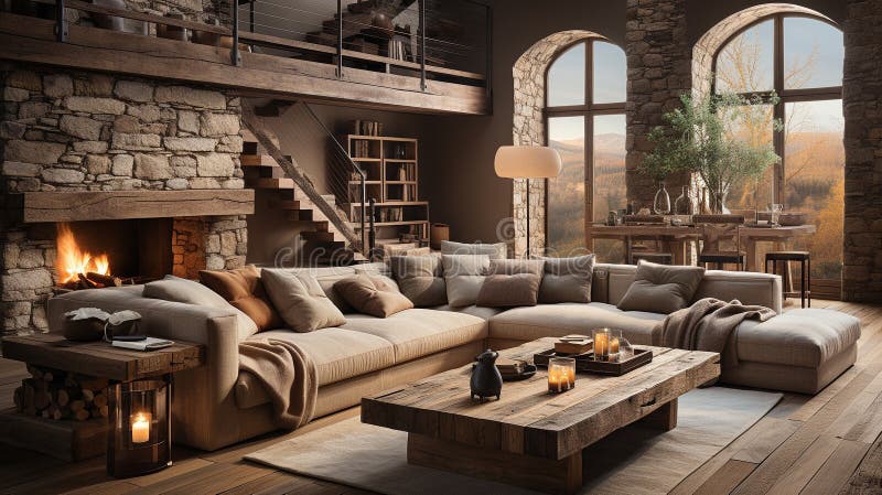 The Rustic Interior Design of a Modern Living Room. Stock Image - Image ...