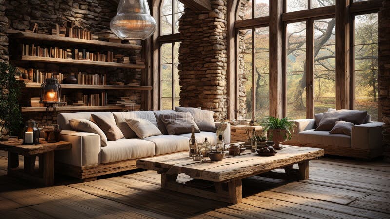 The Rustic Interior Design of a Modern Living Room. Stock Image - Image ...
