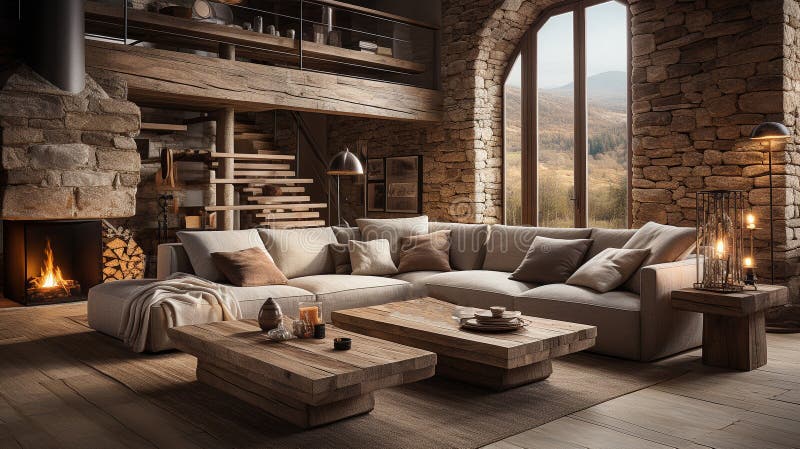 The Rustic Interior Design of a Modern Living Room. Stock Image - Image ...