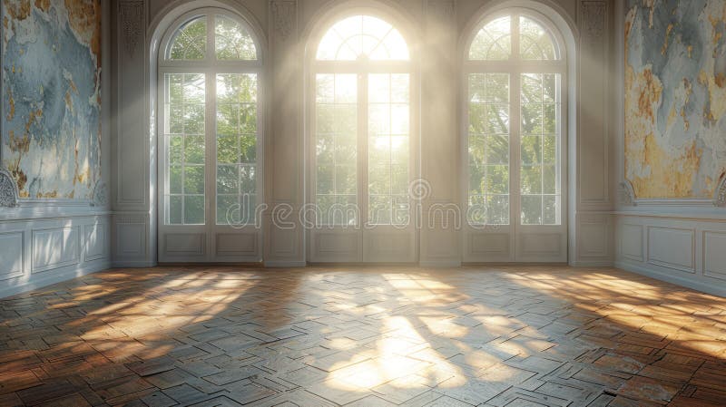 Rustic Interior Design: Stucco Wall and Wooden Floor Background - 3D ...