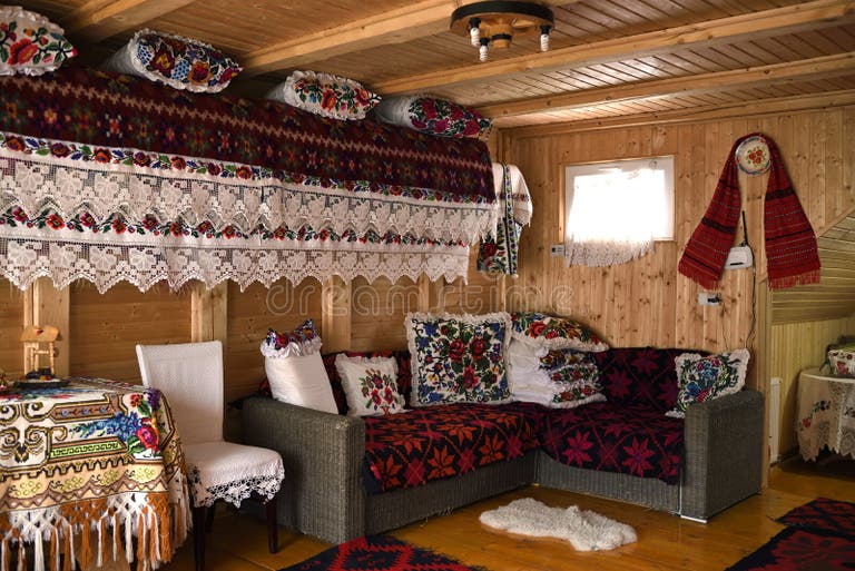 Rustic Interior in an Old House from Maramures, Romania Stock Image ...