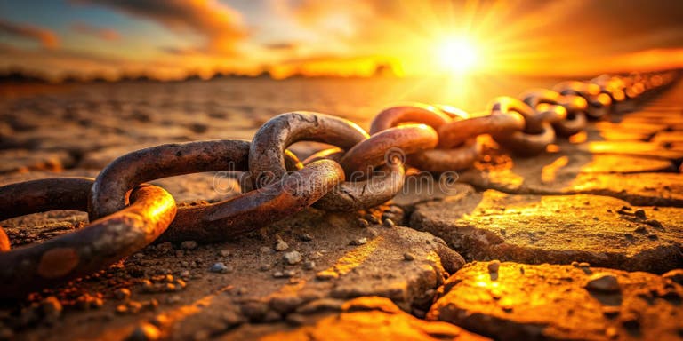 Rustic Iron Chain on Sun-drenched Stone Pathway at Sunset. Generative ...