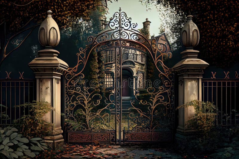 Rustic Iron Gates, with a Winding Path Leading through the Garden To an ...