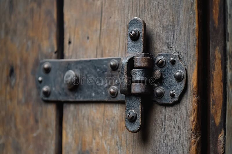 Rustic Iron Hinge on Weathered Wooden Door Close Up Stock Photo - Image ...
