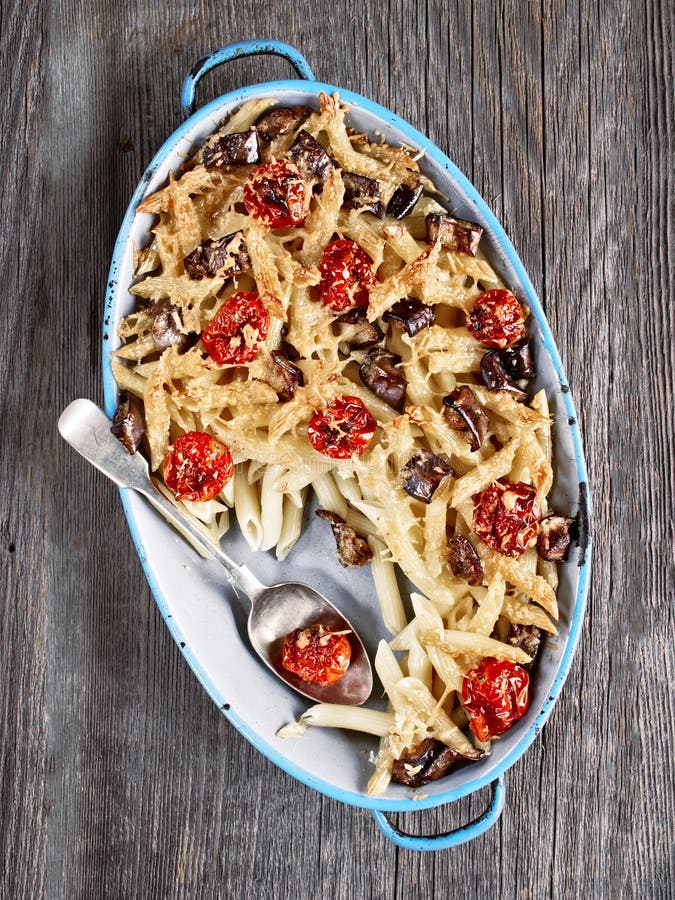 Rustic Italian Baked Penne Pasta Stock Image - Image of food, tomatoes ...