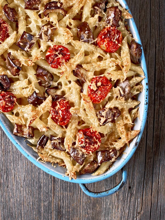 Rustic Italian Baked Penne Pasta Stock Photo - Image of eggplant ...