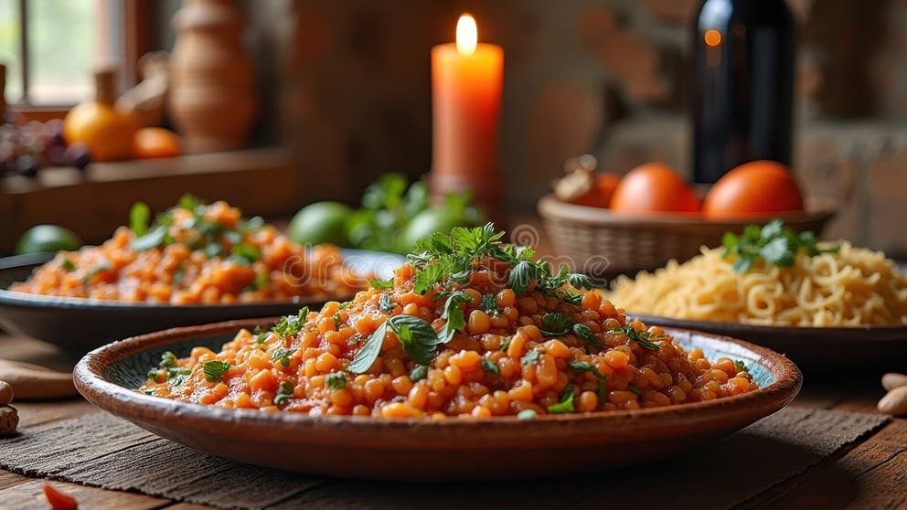 Rustic Italian Dining Table with Hearty Pasta and Fresh Ingredients ...