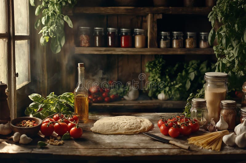 Rustic Italian Kitchen Showcasing Homemade Pasta Making Process Stock ...