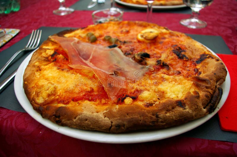 Rustic Italian Pizza on Restaurant Table. Stock Photo - Image of rome ...