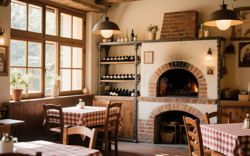 Rustic Italian Restaurant Interior Stock Illustration - Illustration of ...