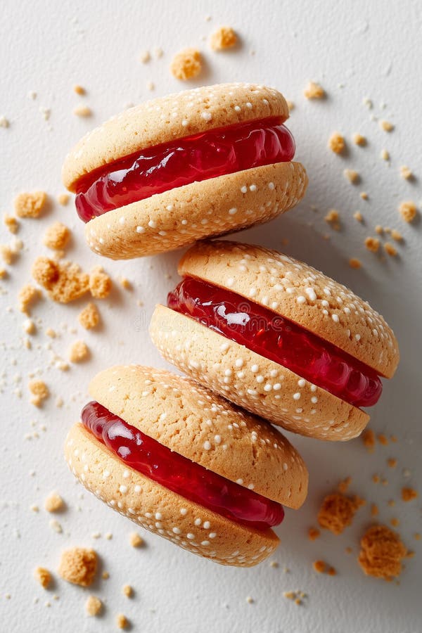 Rustic Jam-filled Cookies are Displayed on a Clean White Surface ...