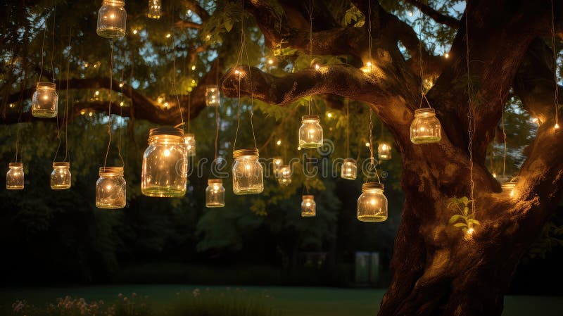 Rustic jar lights stock illustration. Illustration of fairy - 313779233