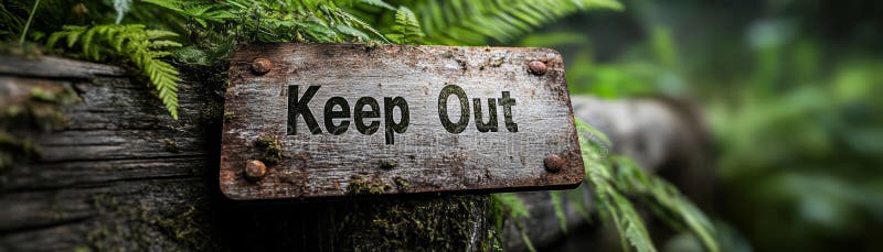 A Rustic Keep Out Sign Surrounded by Lush Greenery, Conveying a Sense ...