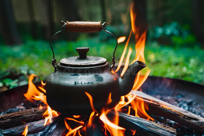Rustic Kettle Over Forest Fire Evokes Nostalgia for Summer Camping ...