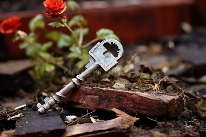 Rustic Key Placed Atop a Pile of Old Red Bricks Stock Image - Image of ...