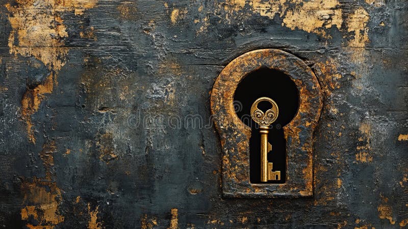Rustic Keyhole with Golden Key on Aged Textured Surface Stock Image ...
