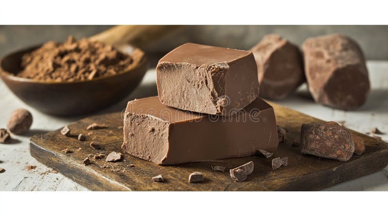 Rustic Kitchen Chocolate Blocks, Cocoa Powder, Background Stock Image ...