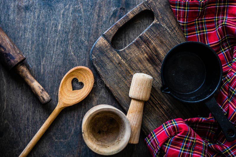 Rustic Kitchen Cooking Stuff Stock Image - Image of napkin, textile ...