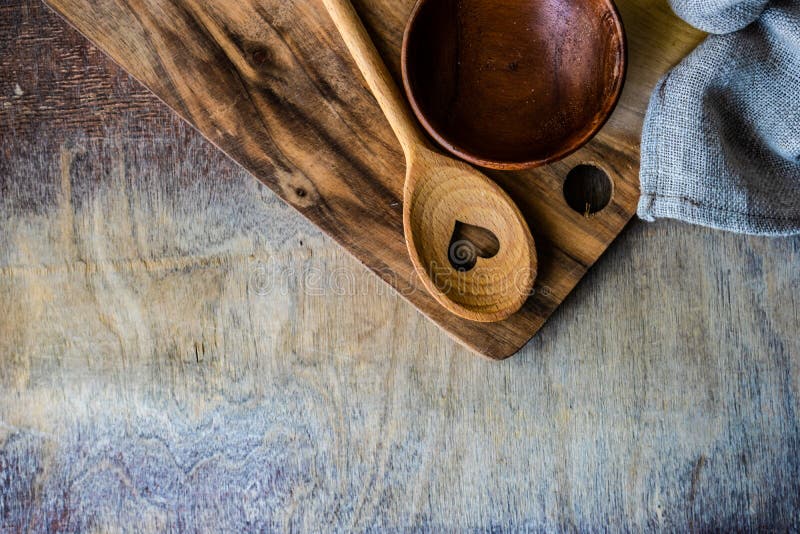 Rustic Kitchen Cooking Stuff Stock Image - Image of wooden, cutting ...