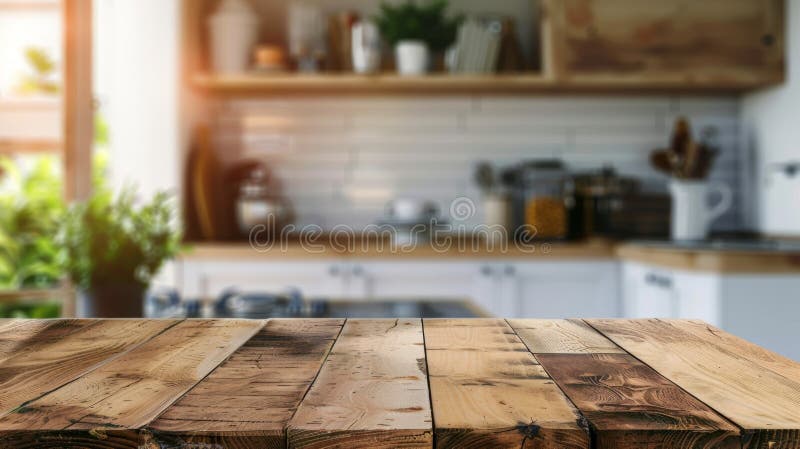Rustic Kitchen Counter with Blurred Background, Generative AI Stock ...