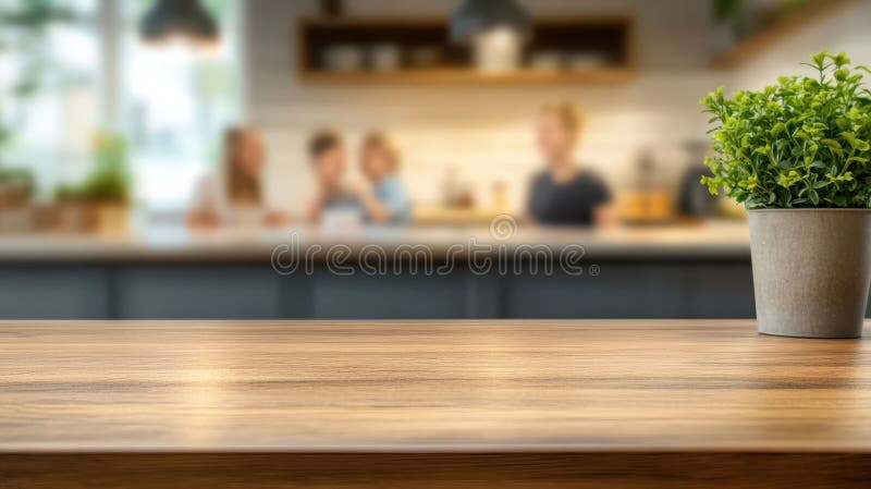 Rustic Kitchen Countertop with a Blurred Stylish Restaurant Setting in ...