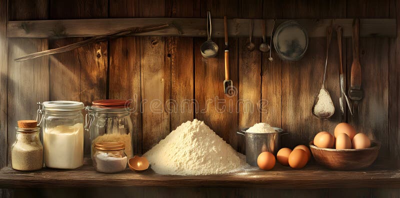 Rustic Kitchen Countertop Displaying Various Cooking Ingredients in ...