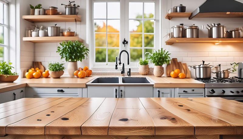 Rustic Kitchen Countertop with Natural Lighting Stock Illustration ...