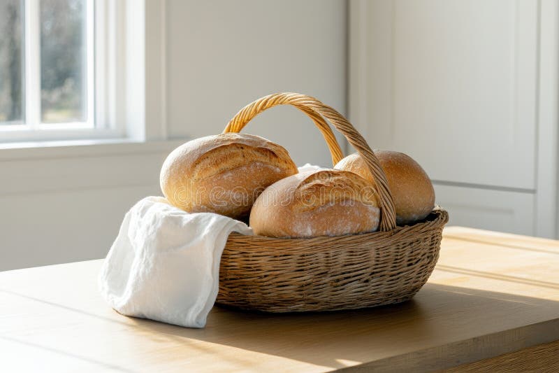Rustic Kitchen Decor, Handmade Bread Loaves in Rustic Baskets on a ...