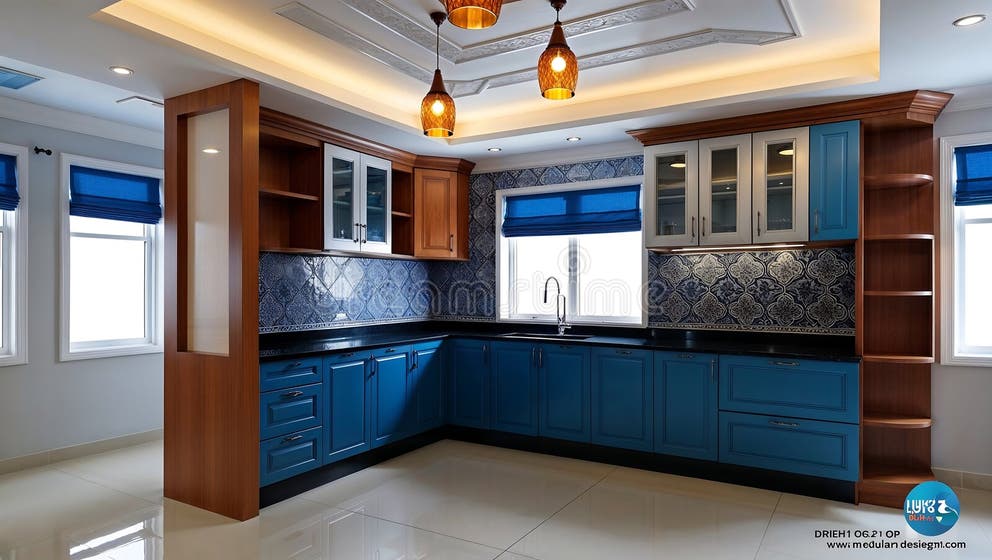 Rustic Kitchen with Warm Wood Frames and Functional Open Shelving Stock ...