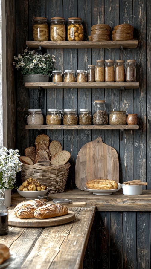 Rustic Kitchen Display with Artisan Made Items, Jars, and Baked Goods ...
