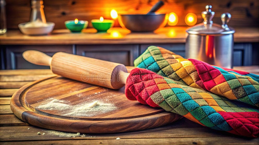 Rustic Kitchen Essentials a Complete Baking Setup Featuring Rolling Pin ...
