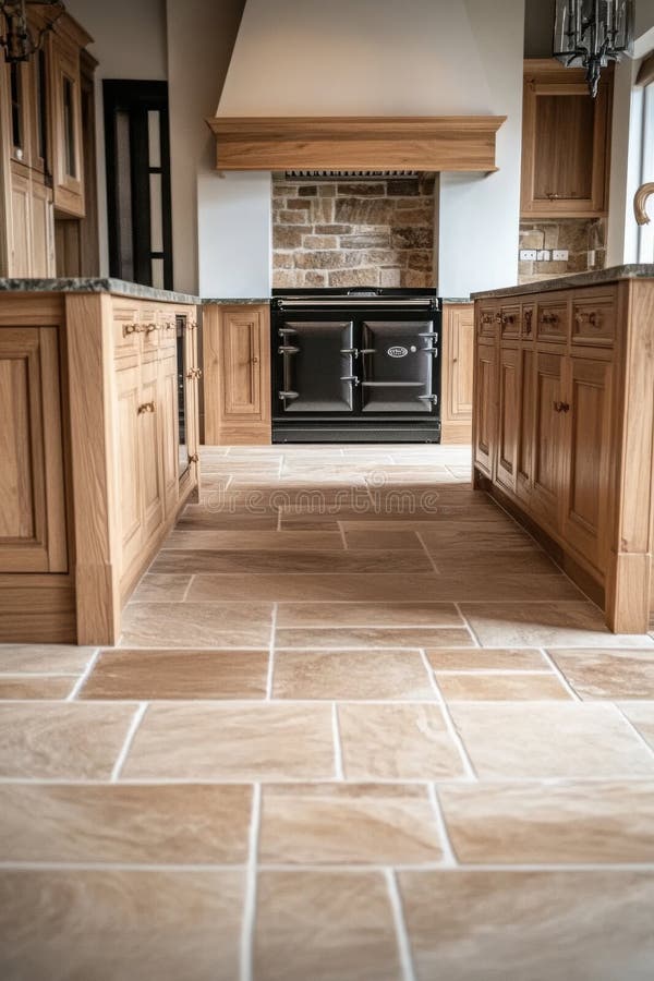 Rustic Kitchen Featuring an Antique Range and a Stone Floor. Stock ...