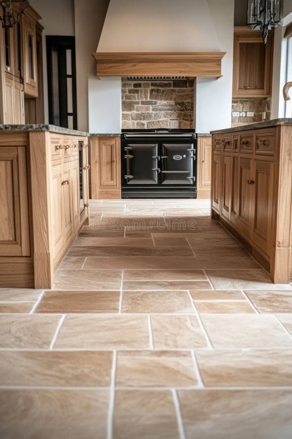 Rustic Kitchen Featuring an Antique Range and a Stone Floor. Stock ...