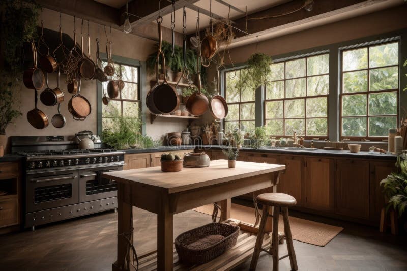 Rustic Kitchen. Generate Ai Stock Illustration - Illustration of ...