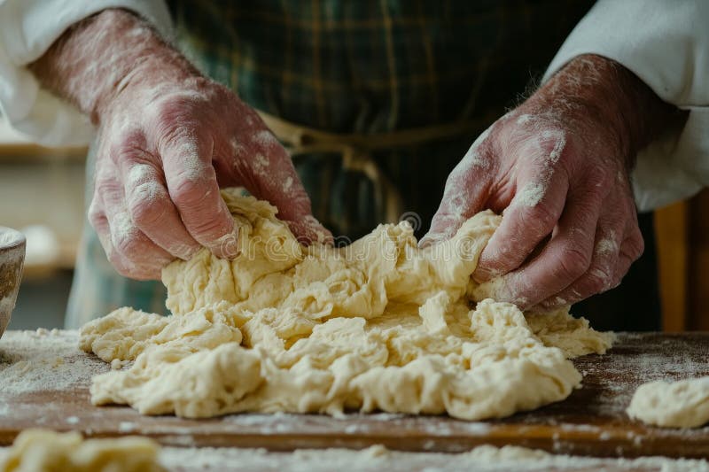 In a Rustic Kitchen, Hands Work Dough on a Floured Surface Stock Image ...