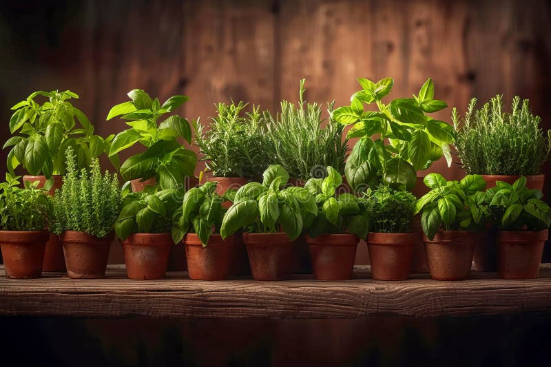 Rustic Kitchen Herb Pots. AI Generated Stock Image - Image of table ...