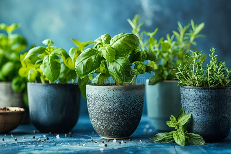 Rustic Kitchen Herb Pots. AI Generated Stock Photo - Image of mint ...