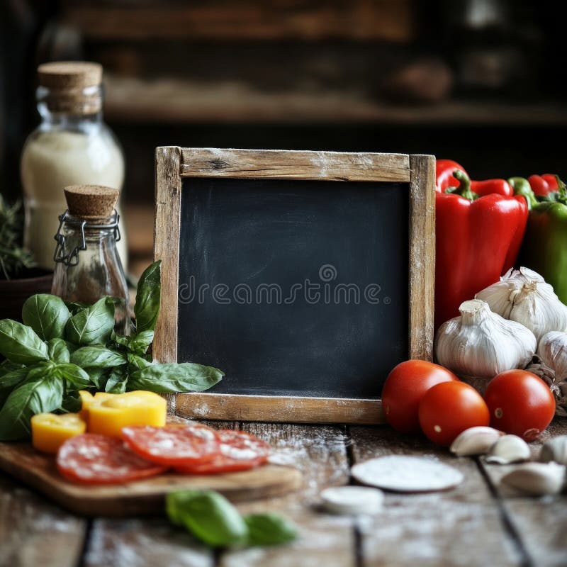 Rustic Kitchen Ingredients Chalkboard Background Culinary Inspiration ...