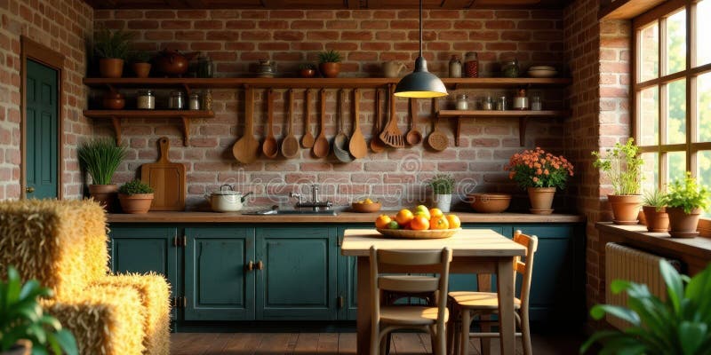 Rustic Kitchen Interior with Farmhouse Decor and Abundant Natural Light ...