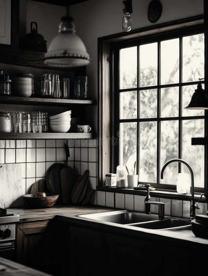Rustic Kitchen Interior stock photo. Image of cookware - 387159610