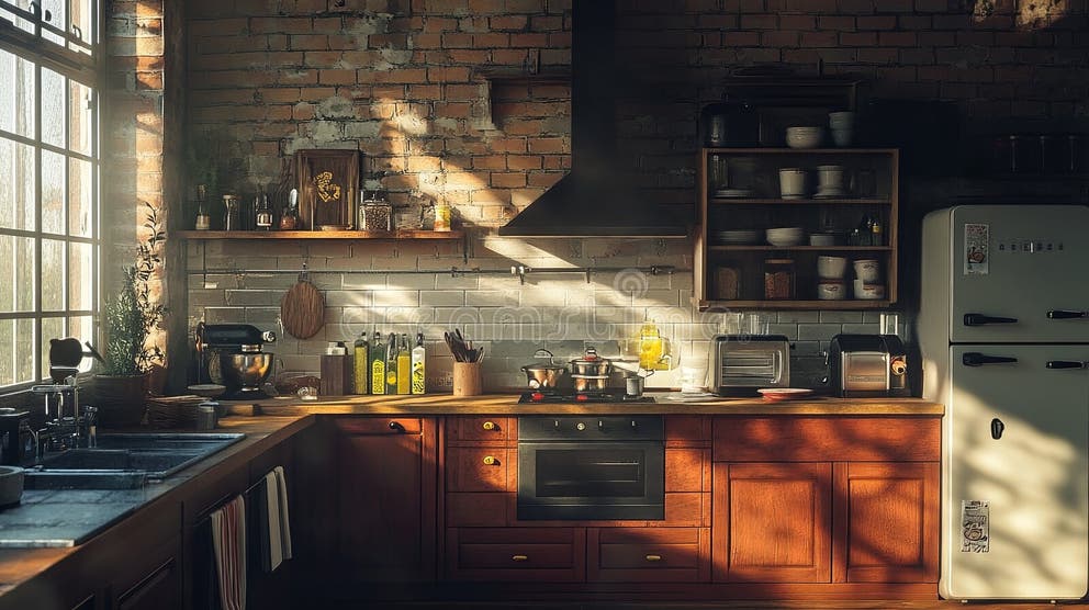 Rustic Kitchen Interior, Realistic, Cinematic Light, Sharp Focus. Stock ...