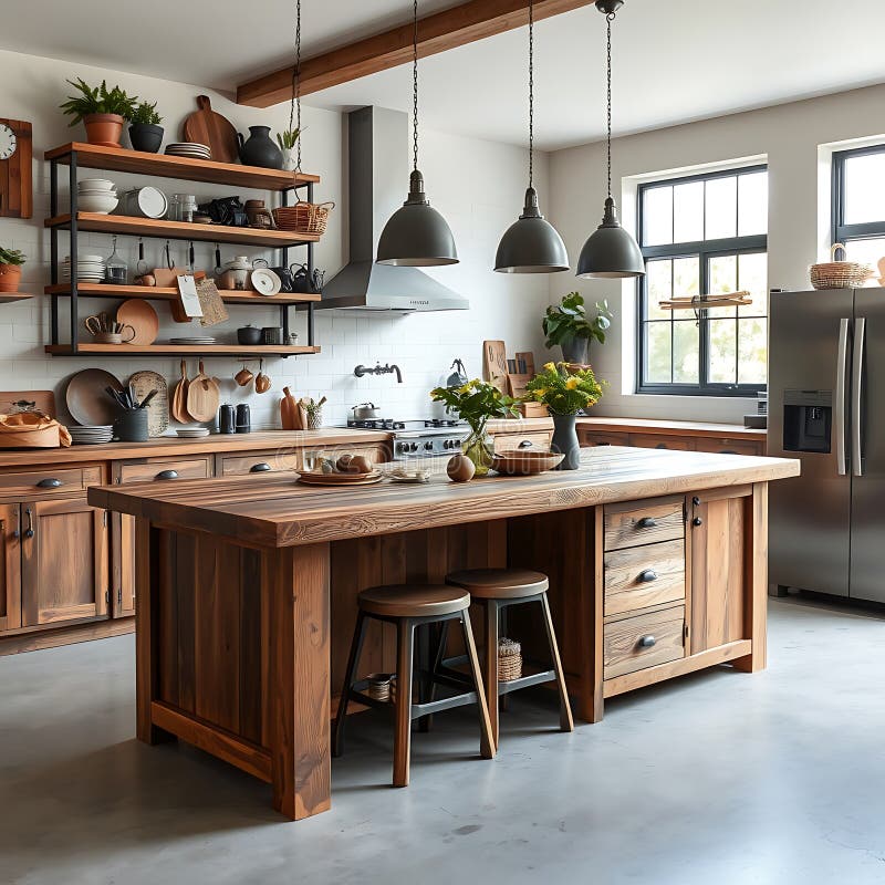 A Rustic Kitchen Island Made of Reclaimed Wood with an Industrial Style ...