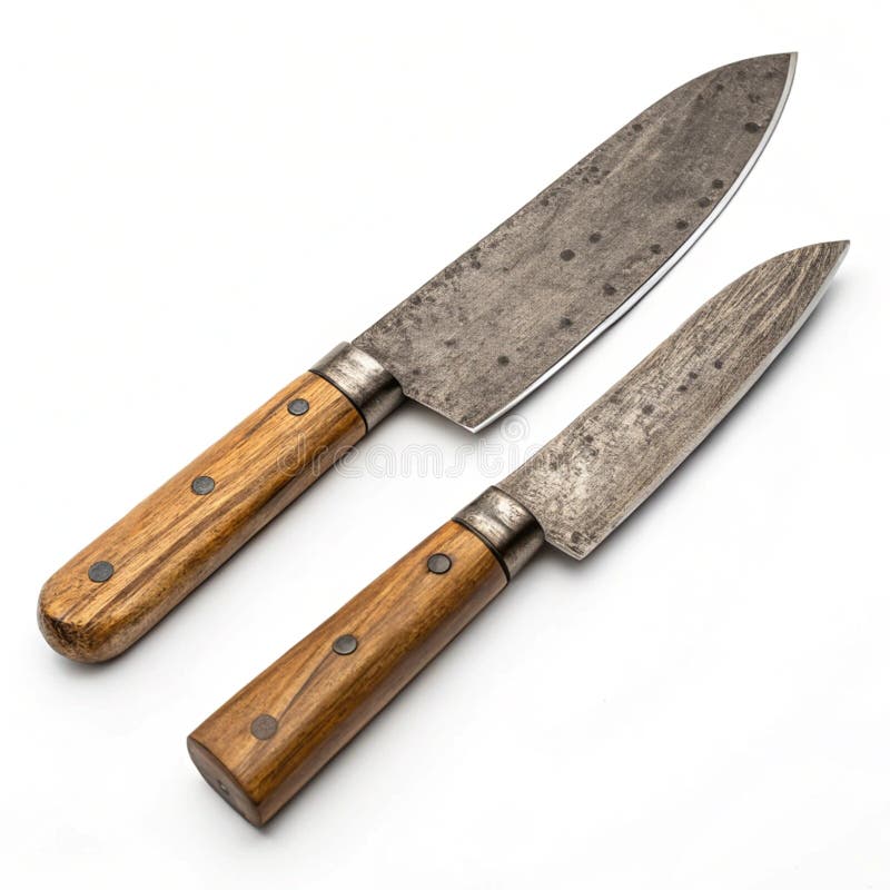 Rustic Kitchen Knives Isolated on White Background Stock Illustration ...